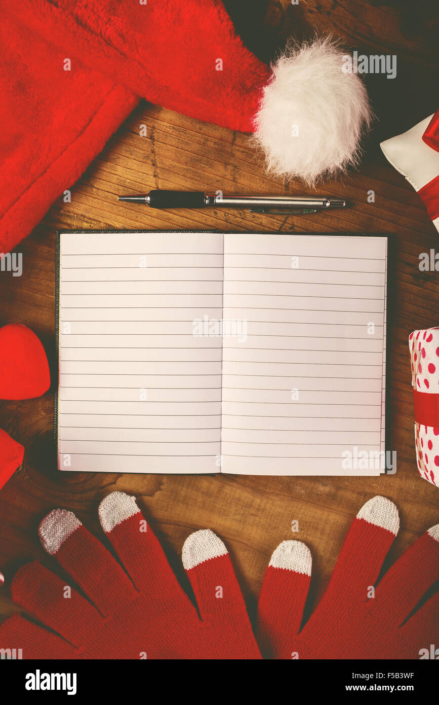 Santa Claus work desk, empty notebook as copy space for good children ...