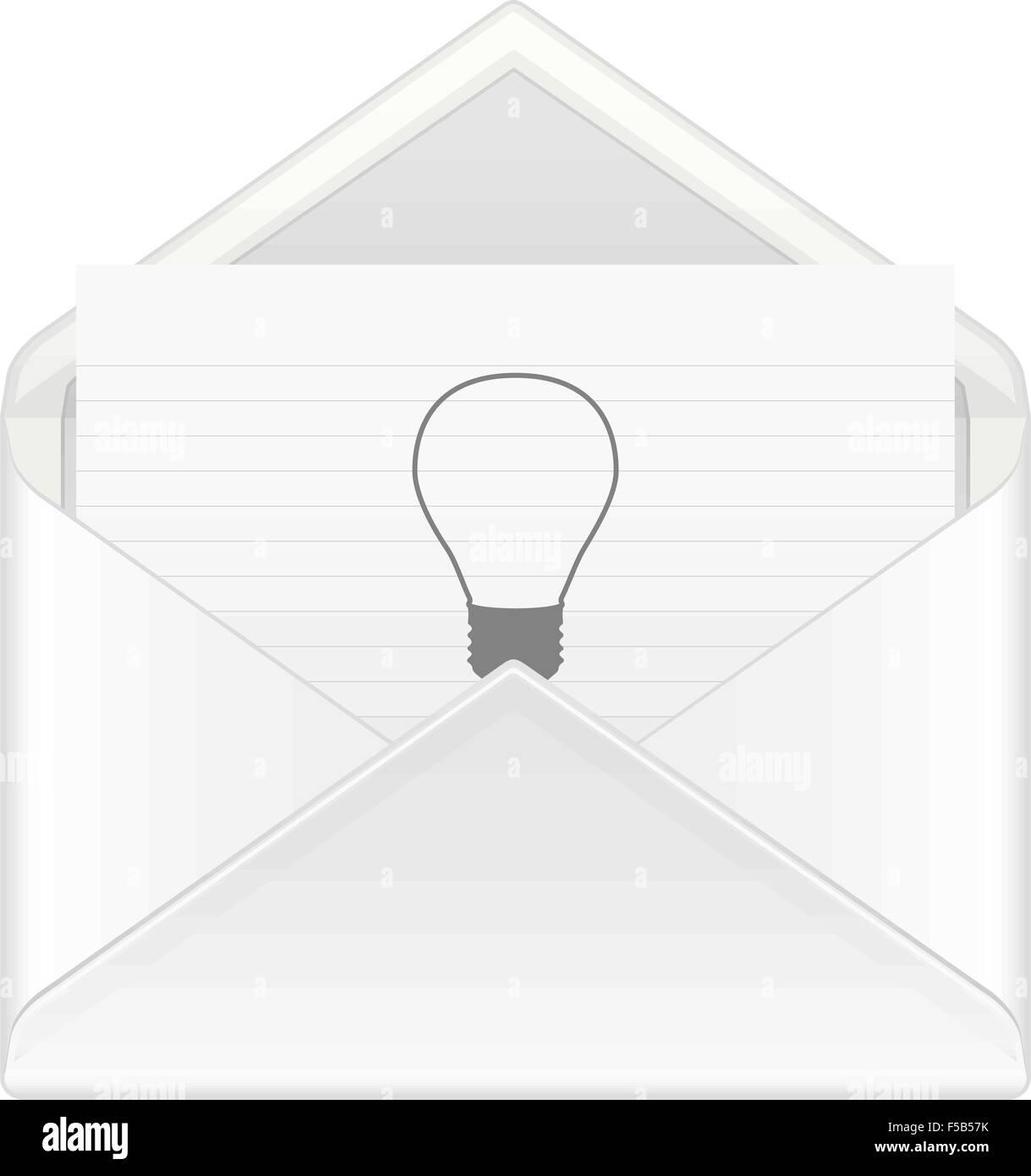 Open envelope containing bulb symbol on a white background. Vector ...