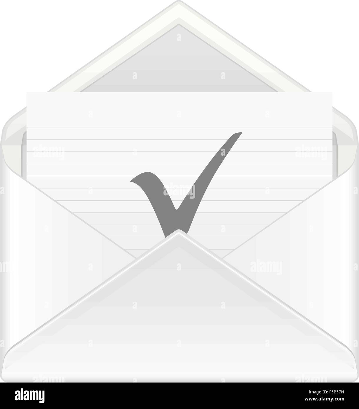 Open envelope containing check symbol on a white background. Vector ...