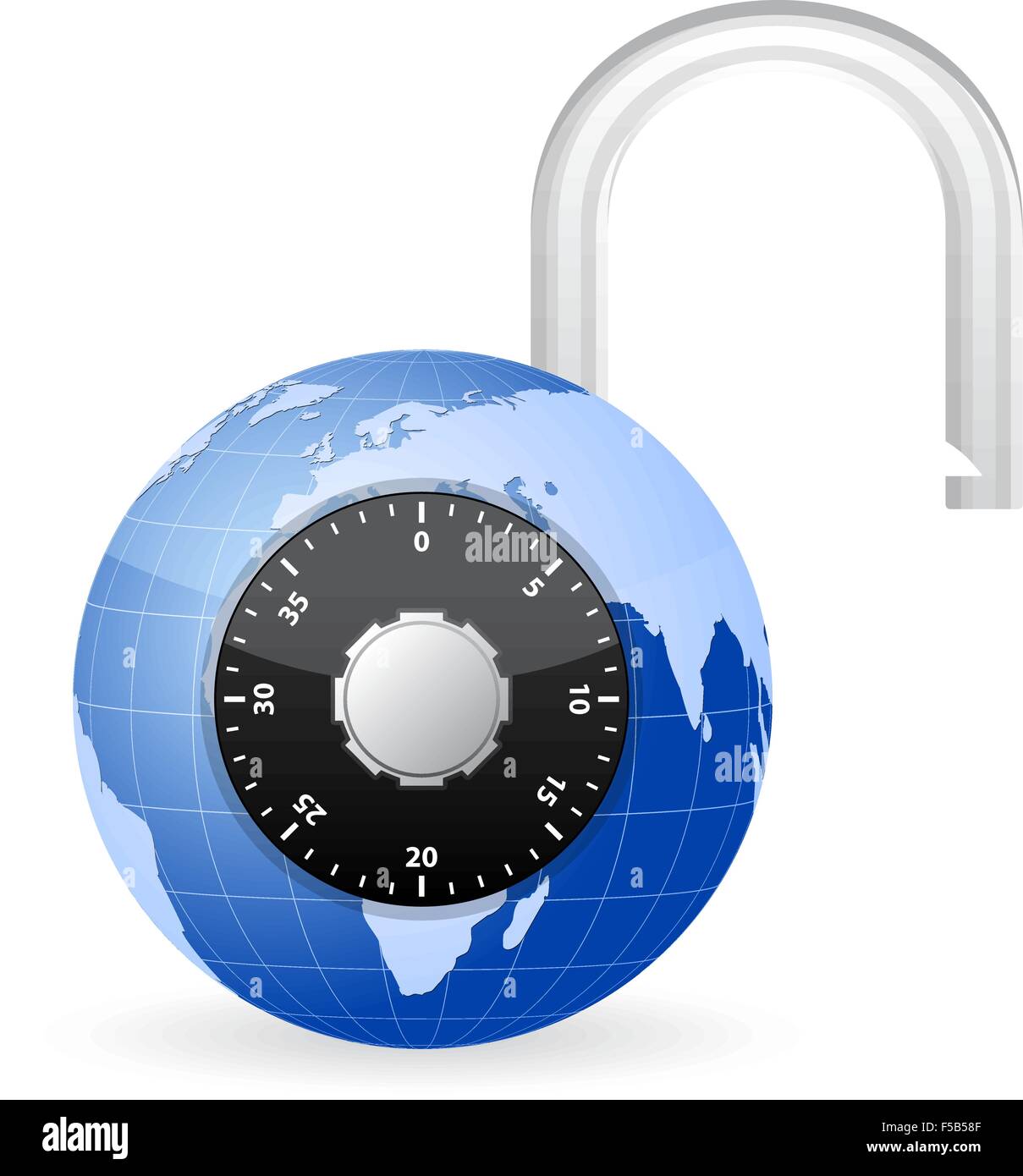 Open world globe code padlock isolated on a white background. Vector ...