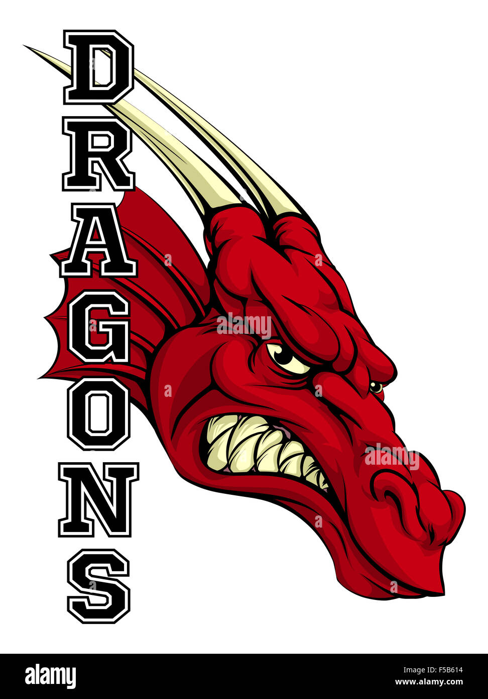 An illustration of a cartoon red dragon sports team mascot with the ...