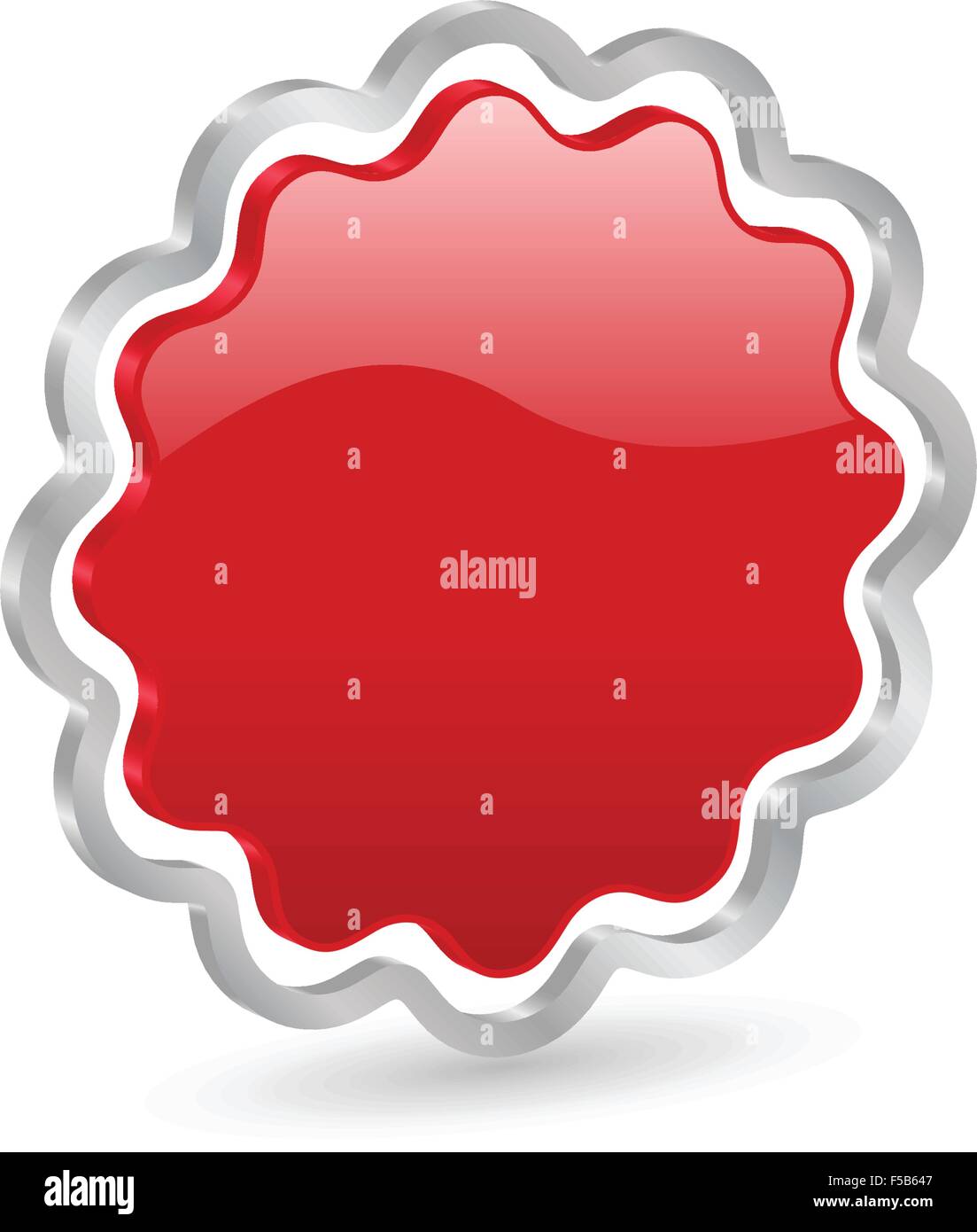 Red badge icon with metal contour, isolated on a white background ...