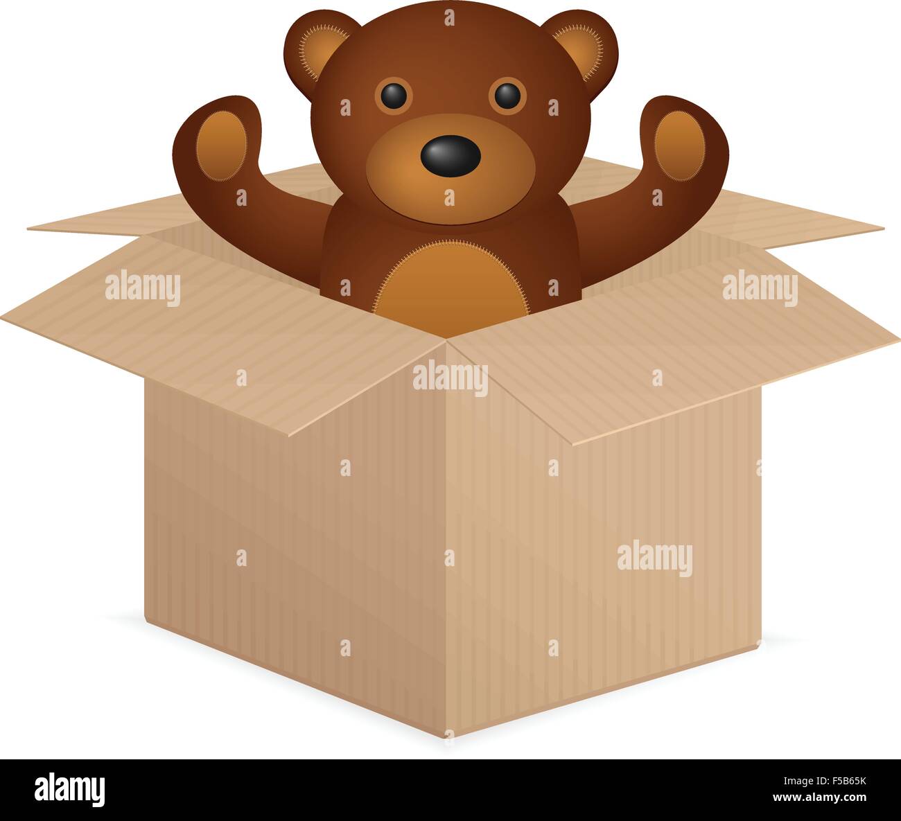 Cardboard box with teddy bear on white background. Vector illustration ...