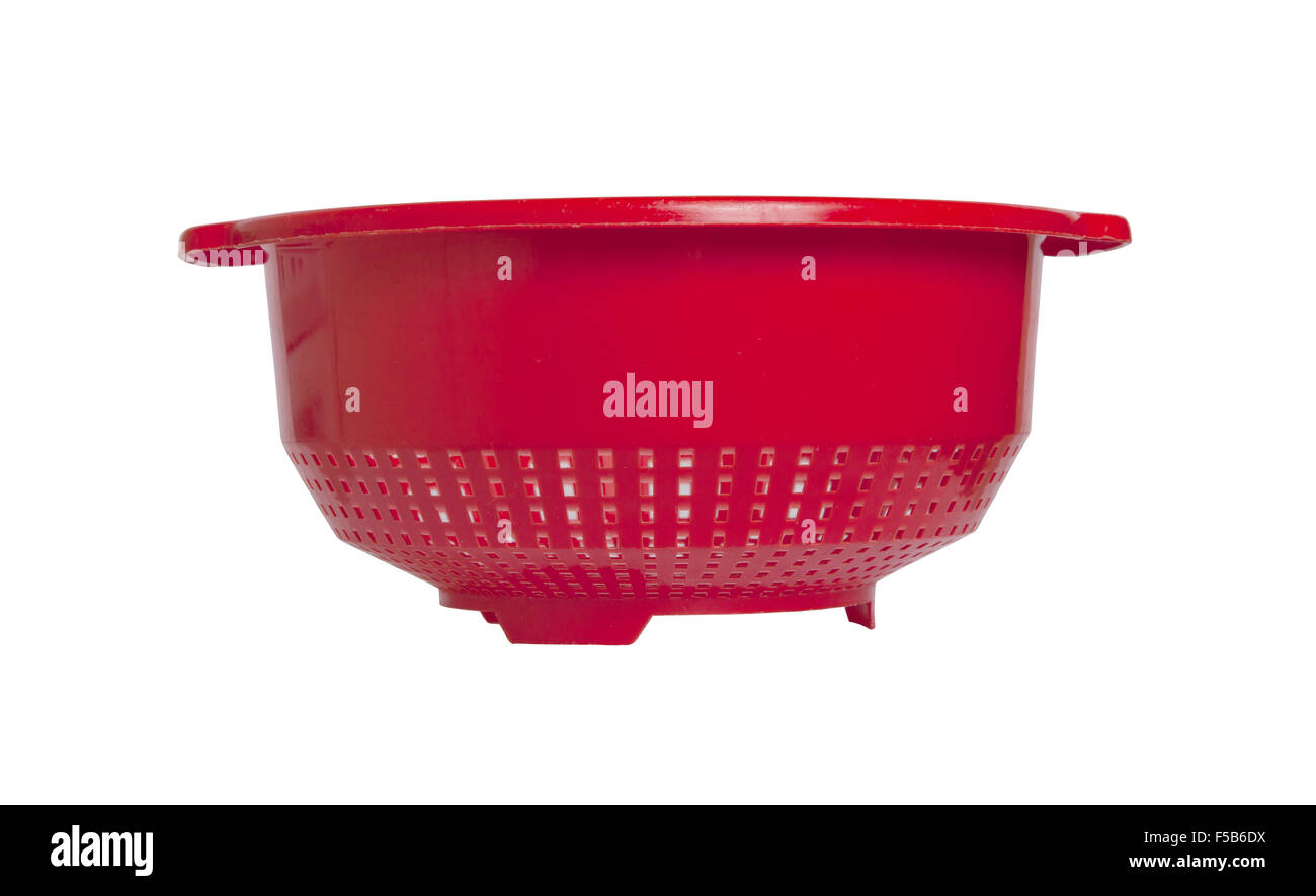 Red empty colander isolated over white background Stock Photo - Alamy