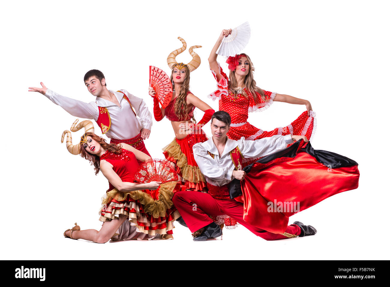 Cabaret dancer team dancing. Isolated on white background in full ...