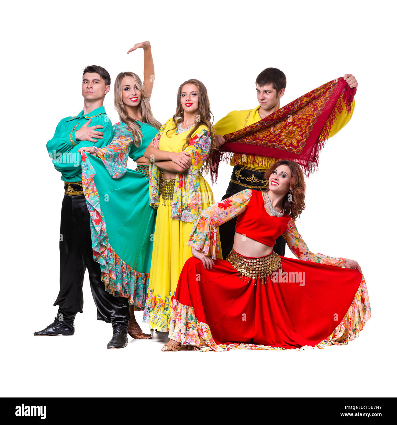 Cabaret dancer team dancing. Isolated on white background in full ...