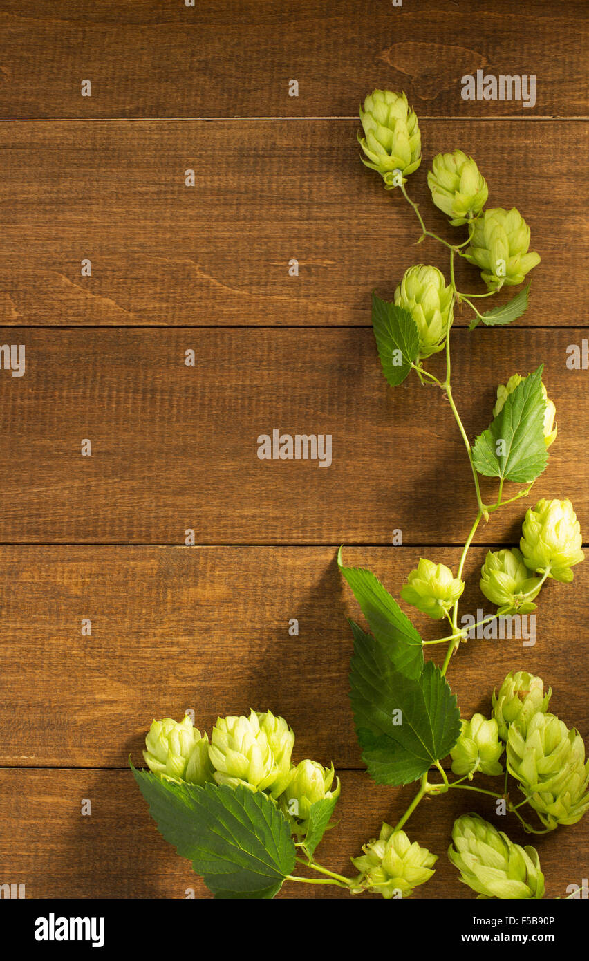 hop cones on wooden background Stock Photo - Alamy