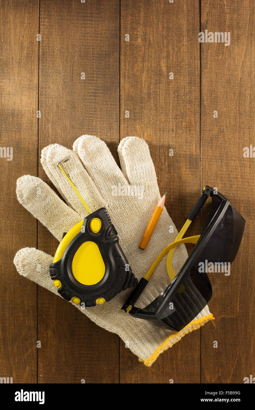 set of tools and instruments on wooden background Stock Photo - Alamy