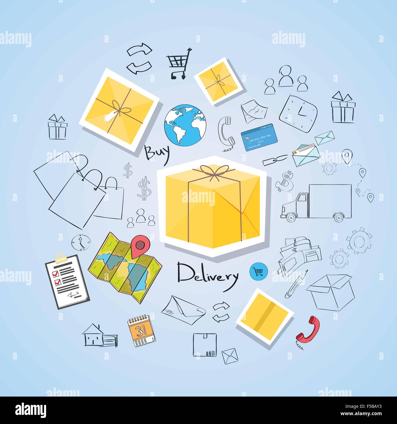 Delivery Service Package Box Concept Doodle Stock Vector Image & Art ...
