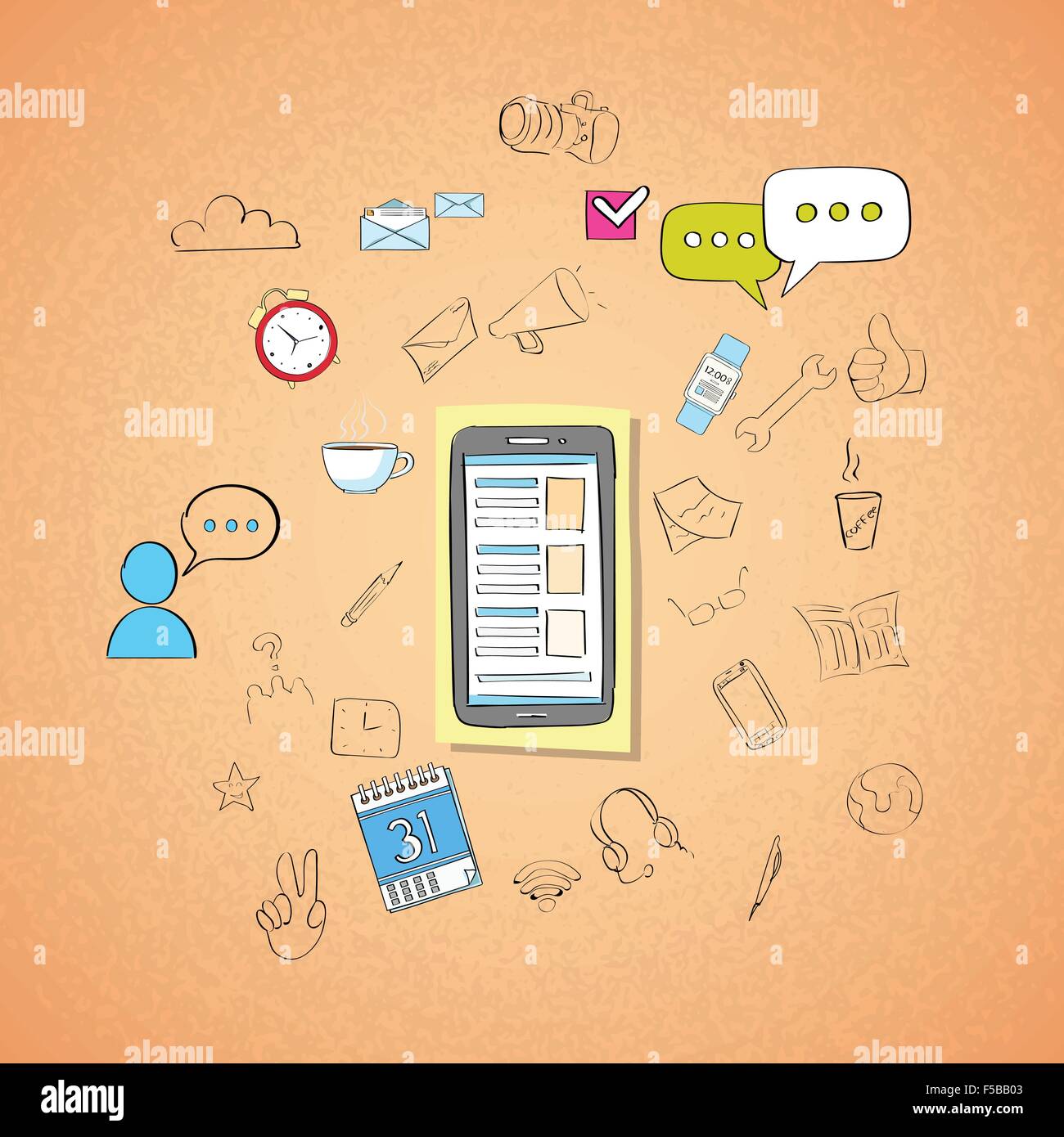 Mobile Cell Smart Phone Call Concept Doodle Stock Vector Image & Art ...