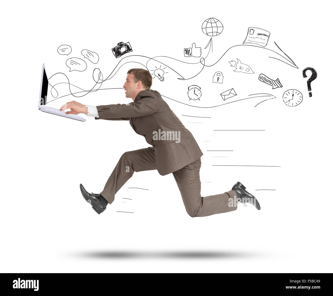 Man running fast with laptop Stock Photo - Alamy