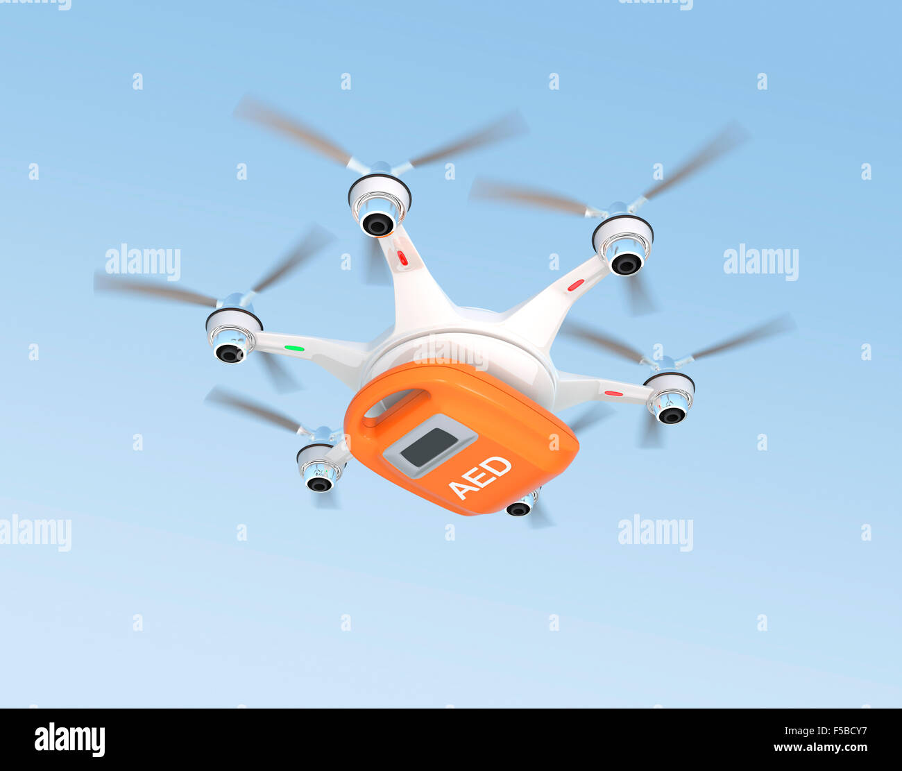 Ambulance drone delivers AED kit for emergency medical care concept ...