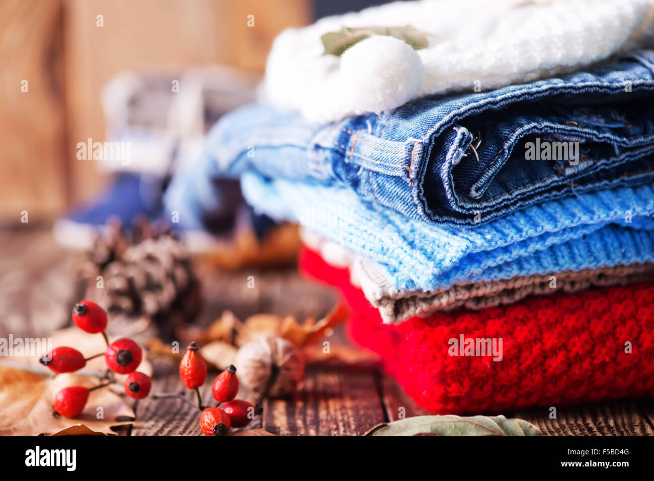 baby clothes on a table, autumn baby clothes Stock Photo - Alamy