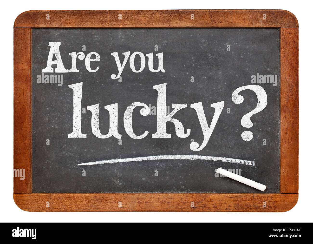 Are you lucky question on a vintage slate blackboard Stock Photo - Alamy