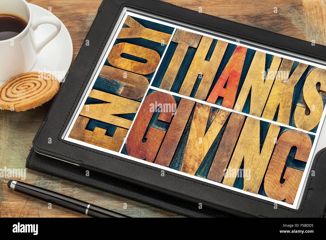 Enjoy Thanksgiving - greeting card or banner - isolated text in vintage ...