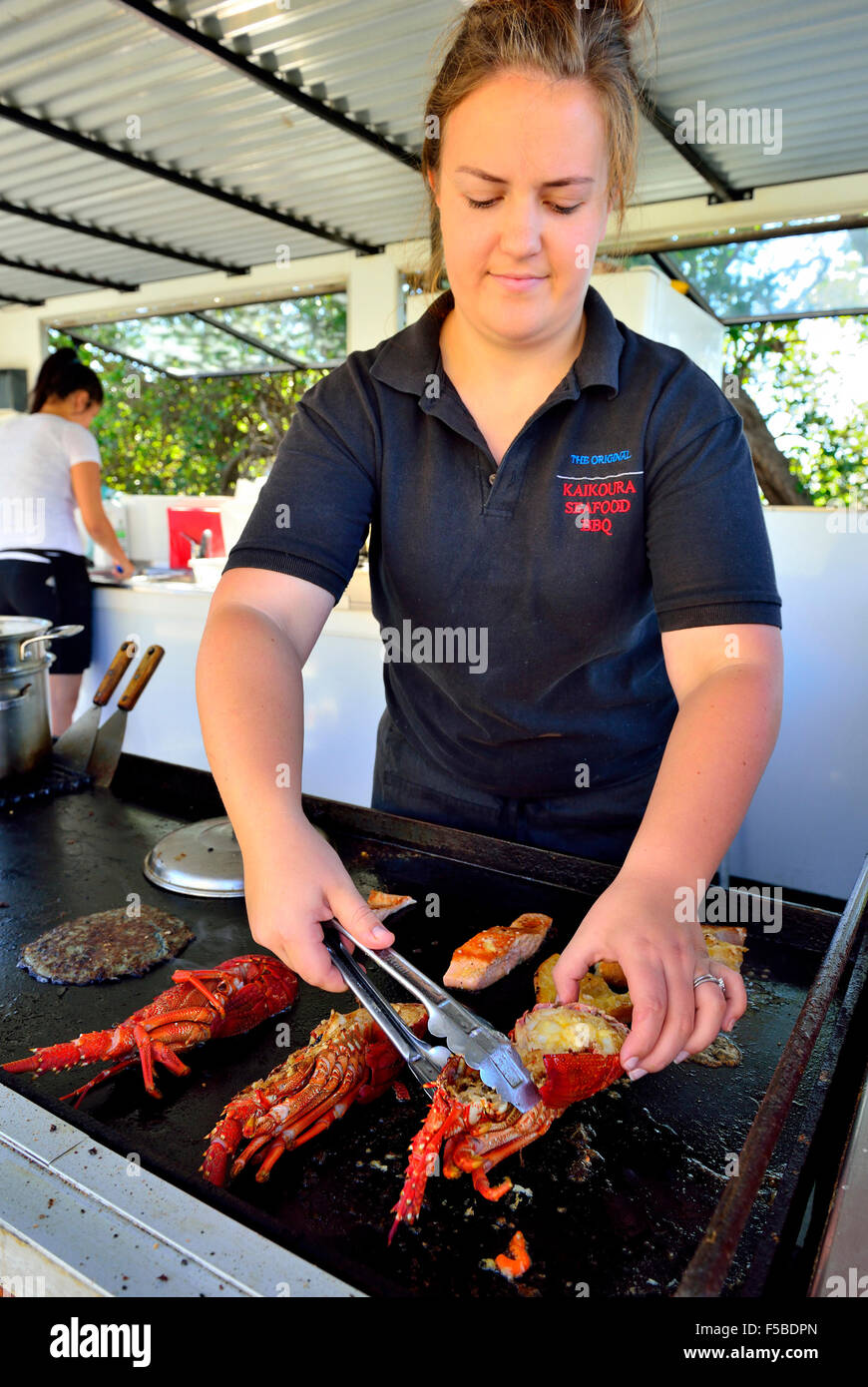 Cooking crayfish in a beach-side trailer stall south of Kaikōura Town ...