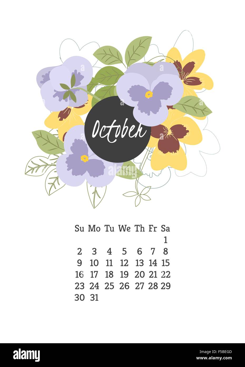 Calendar for 2016 with flowers pansy Stock Vector Image & Art - Alamy