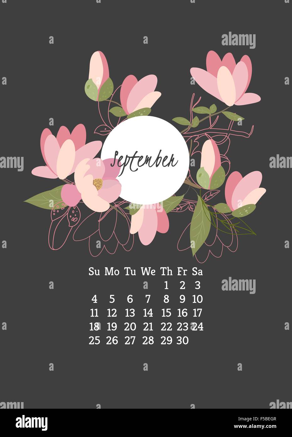 Calendar for 2016 with flowers magnolia Stock Vector Image & Art - Alamy