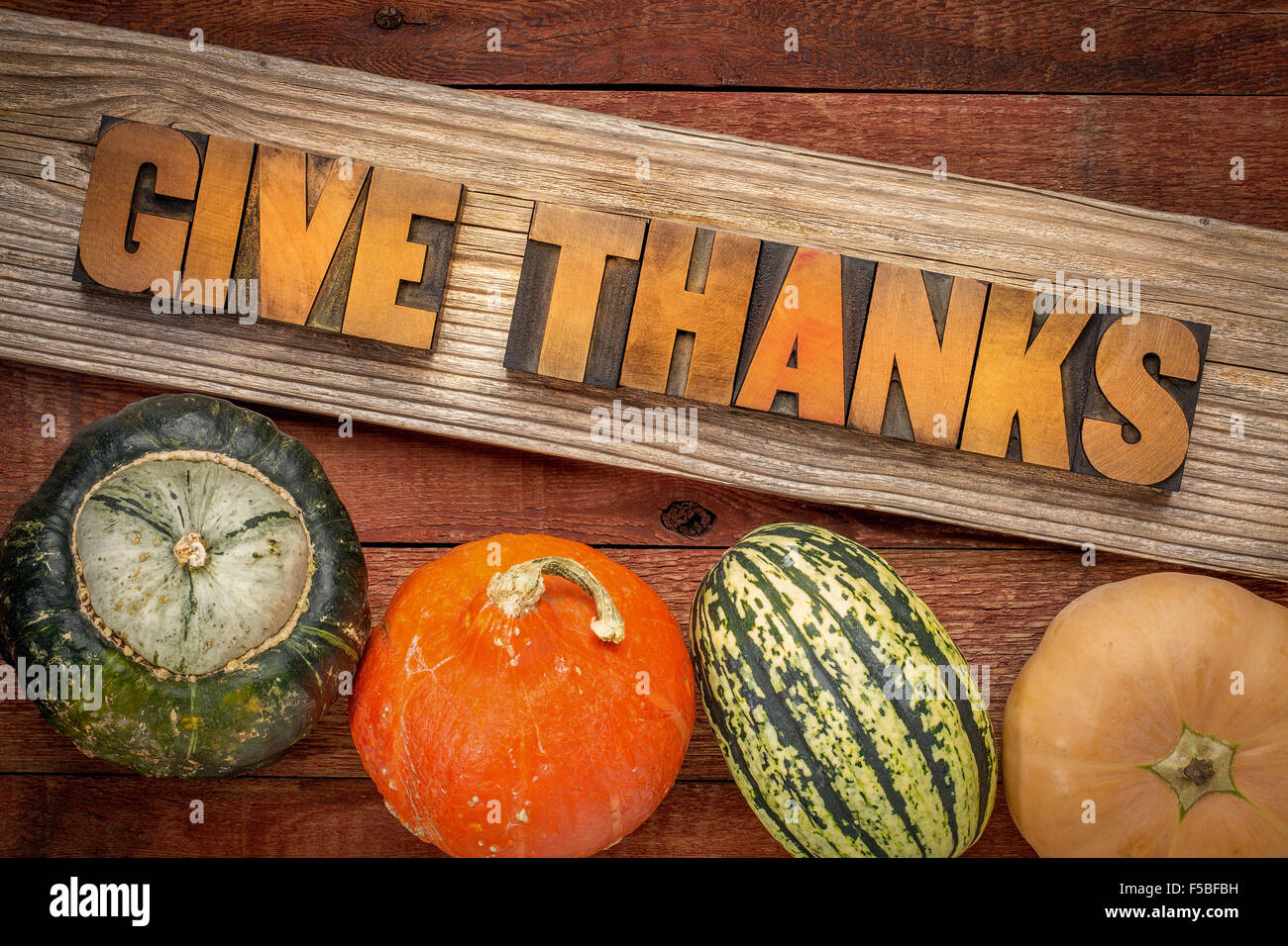 give thanks - Thanksgiving concept - word abstract in letterpress wood ...