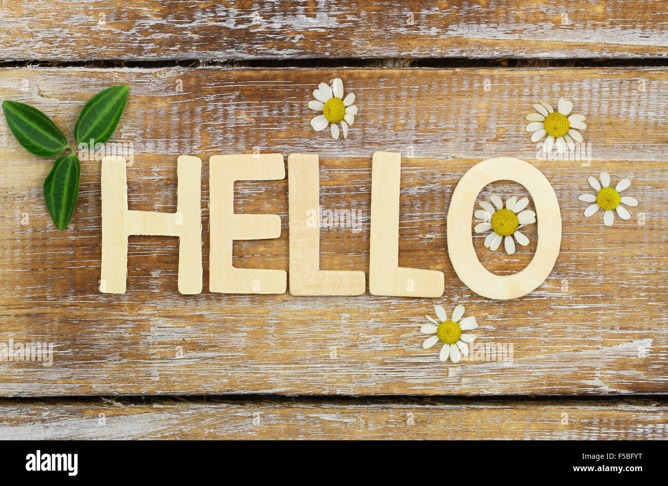 Hello written with wooden letters on rustic surface Stock Photo - Alamy