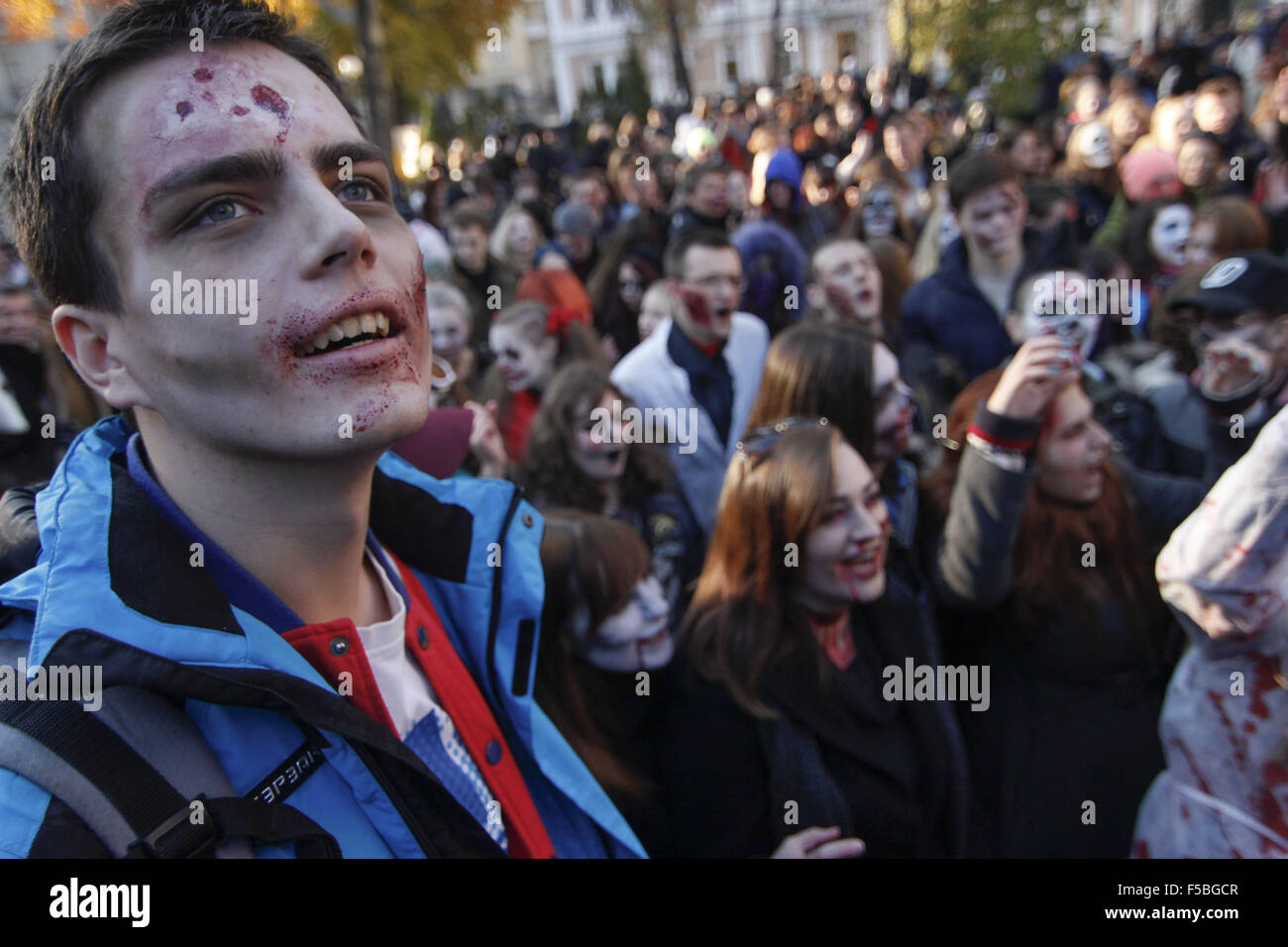 Oct. 31, 2015 - Kiev, Ukraine - Ukrainians wearing zombie costumes and ...