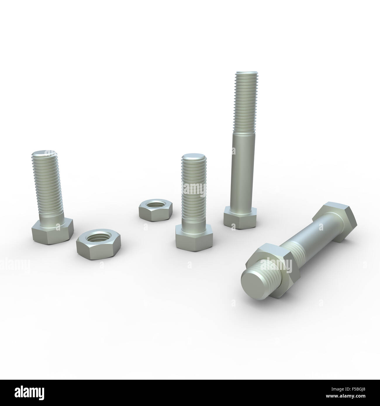 steel hexagon head threaded nuts bolts and screws on a white background ...