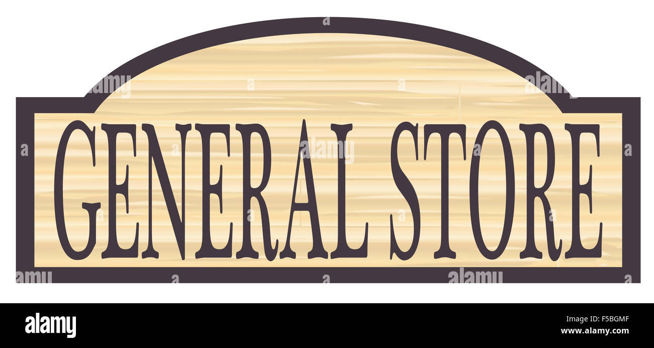 General store stylish wooden store sign over a white background Stock ...