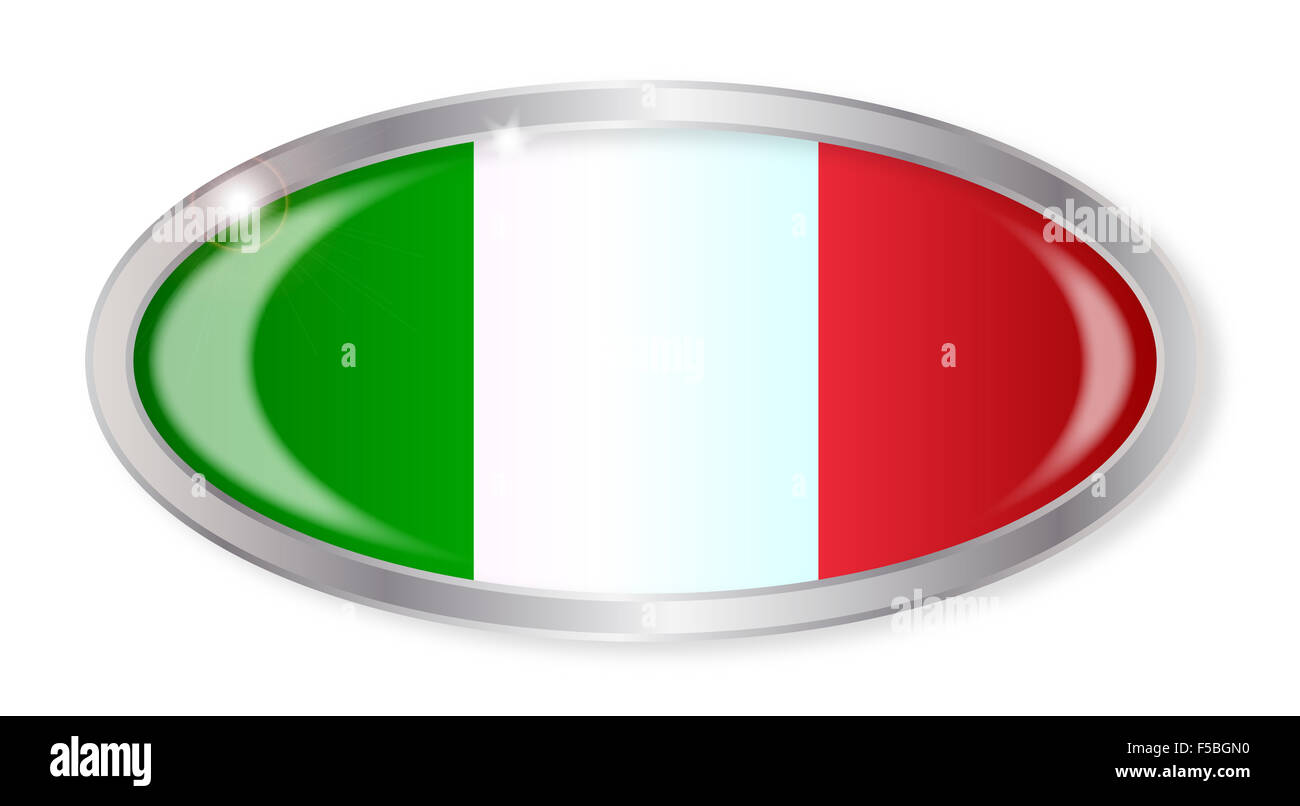 Oval silver button with the Italian flag isolated on a white background ...