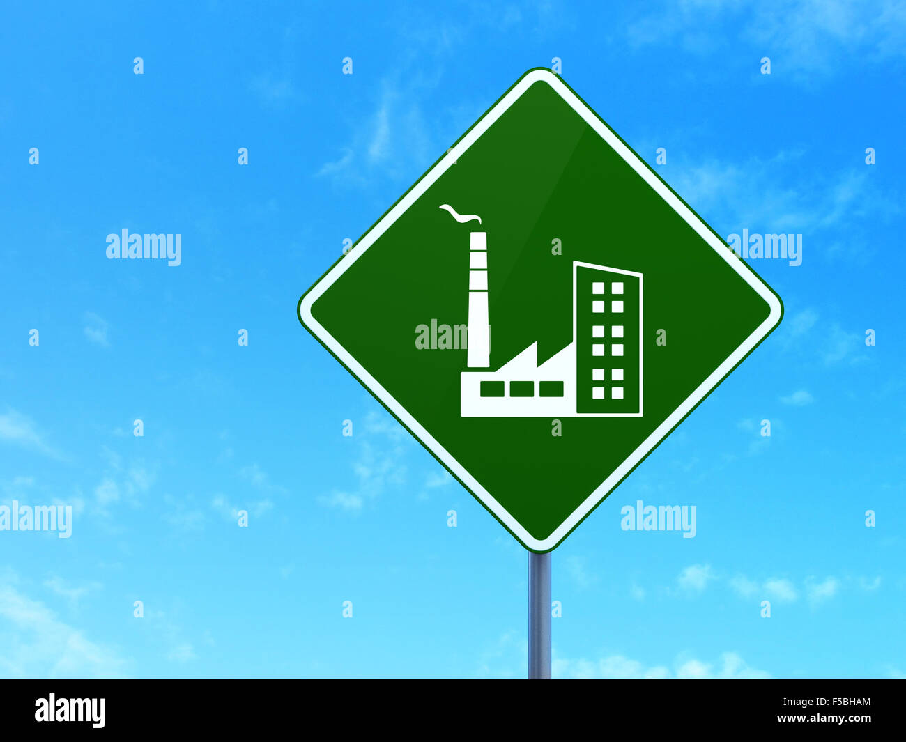 Manufacuring concept: Industry Building on road sign background Stock ...