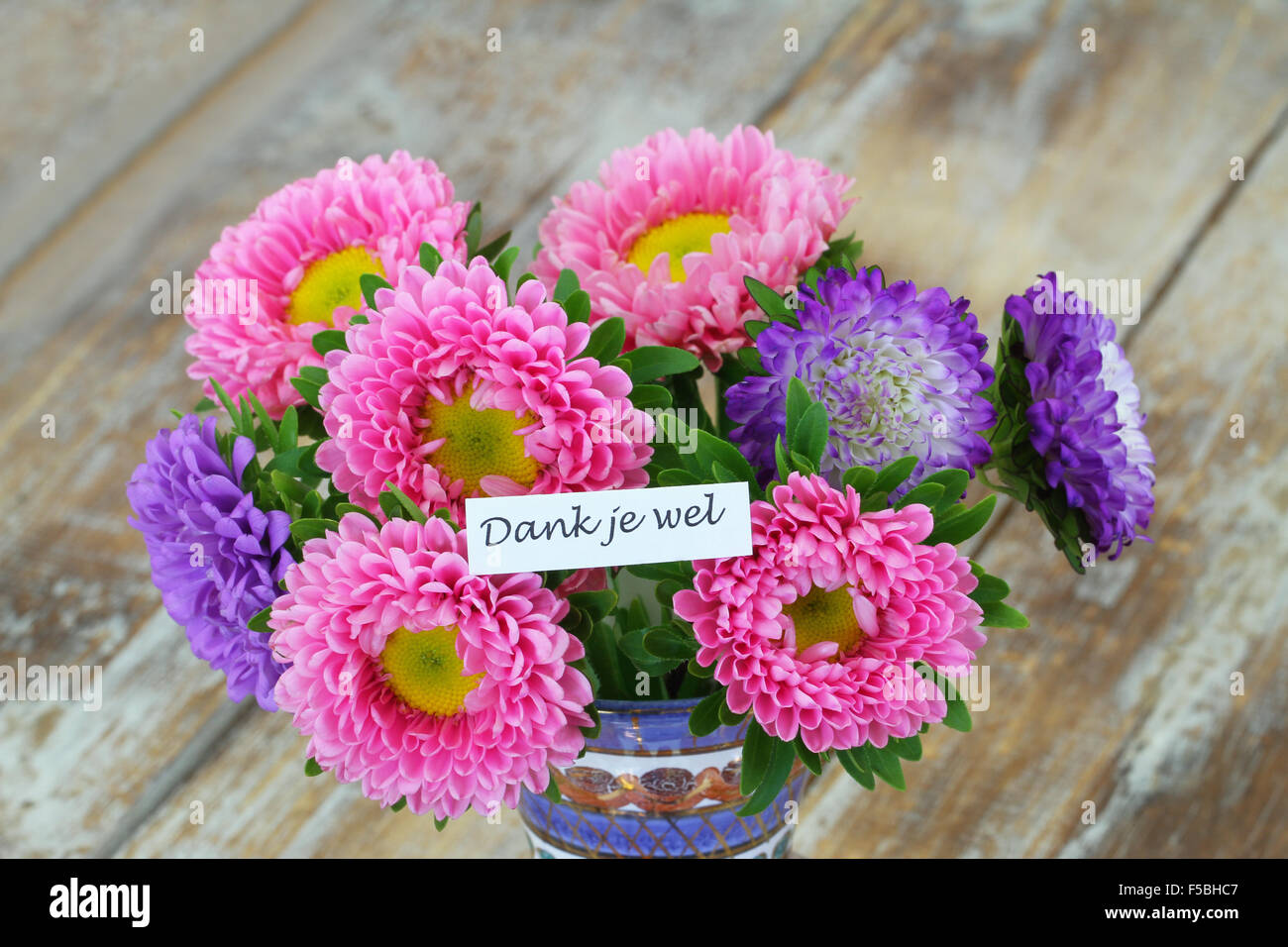 Dank je wel (which means thank you in Dutch) card with colorful aster ...