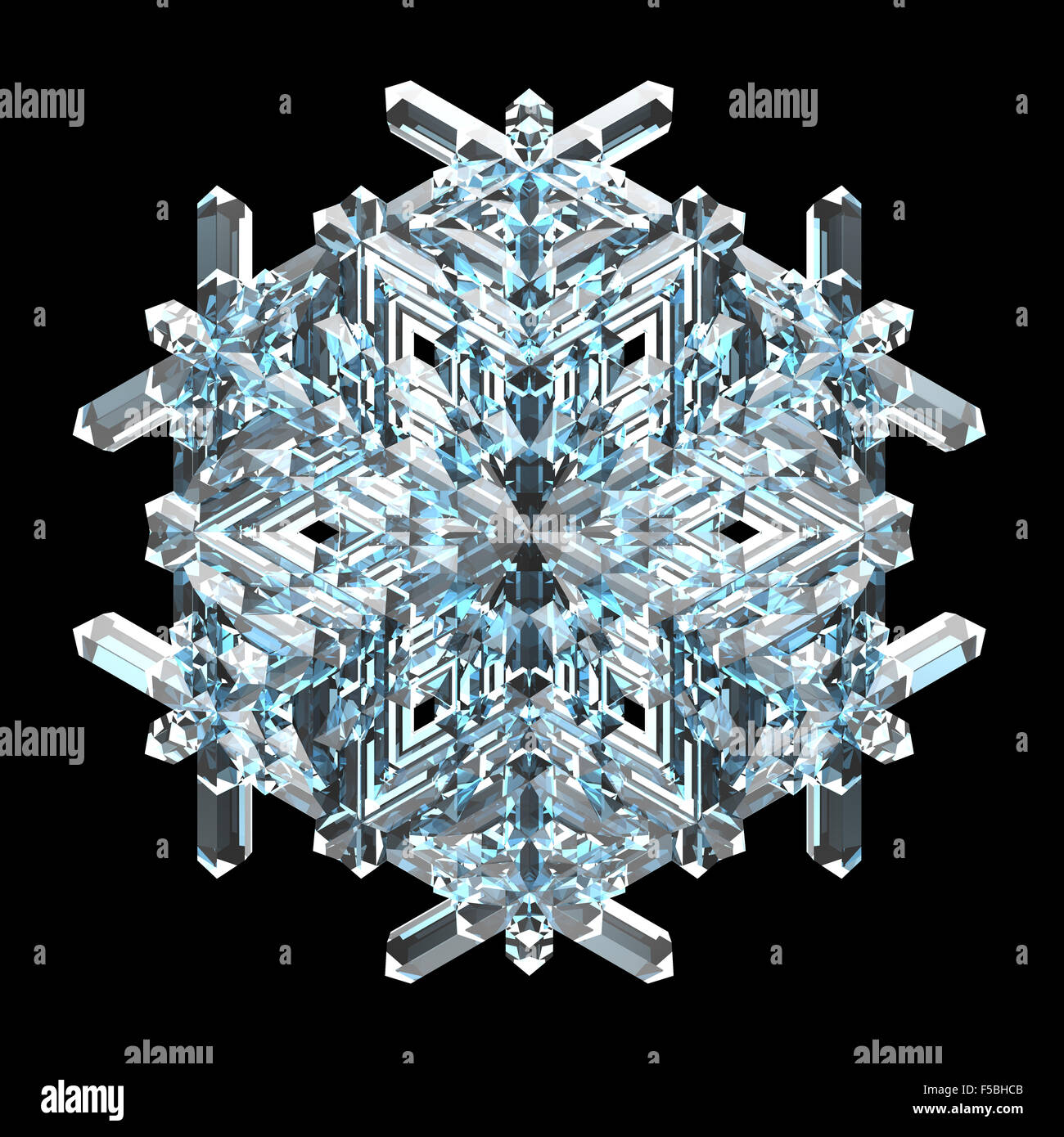 Single blue crystal snowflake on a black background Stock Photo - Alamy