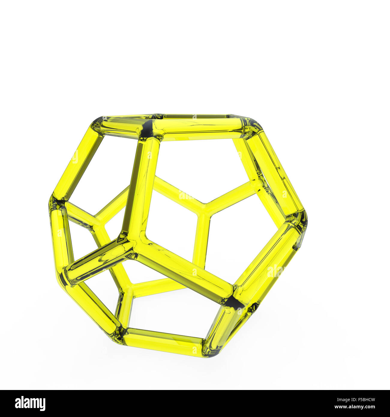 3d yellow plastic dodecahedron with transparent frame on white ...