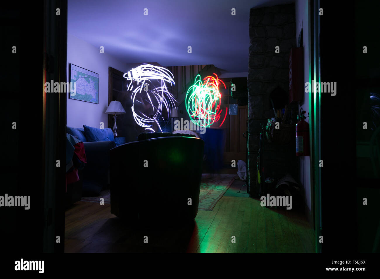 Long exposure of people moving with flashlights Stock Photo - Alamy