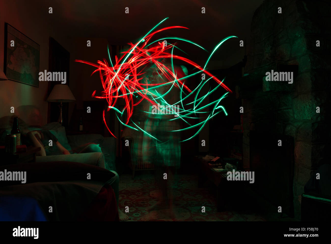 Long exposure of people moving with flashlights Stock Photo - Alamy