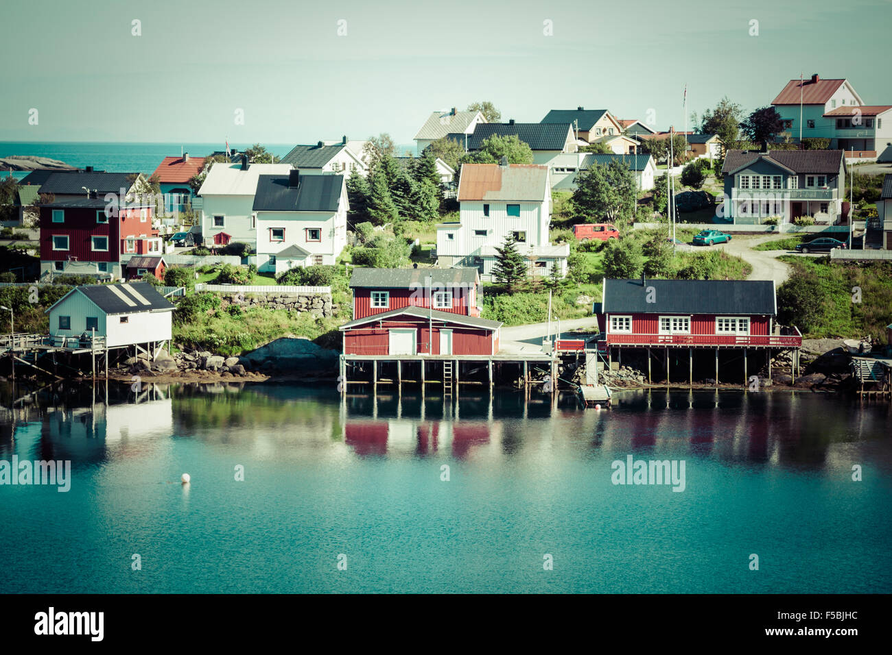 Traditional rorbu cabin house in lofoten at sunset hi-res stock ...