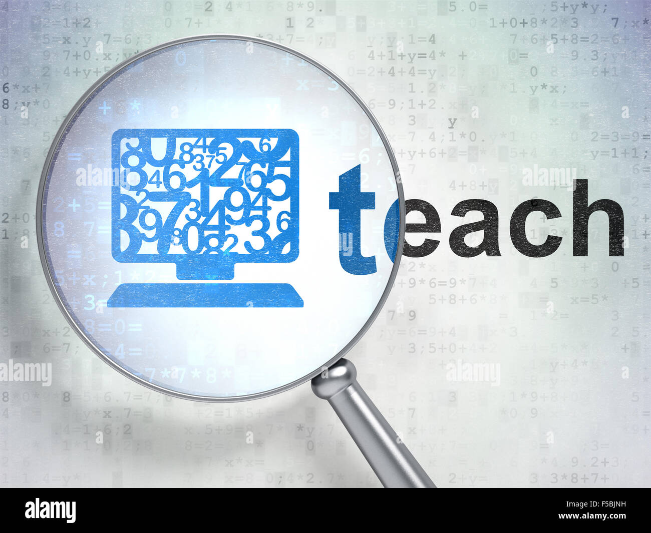 Learning concept: Computer Pc and Teach with optical glass Stock Photo ...