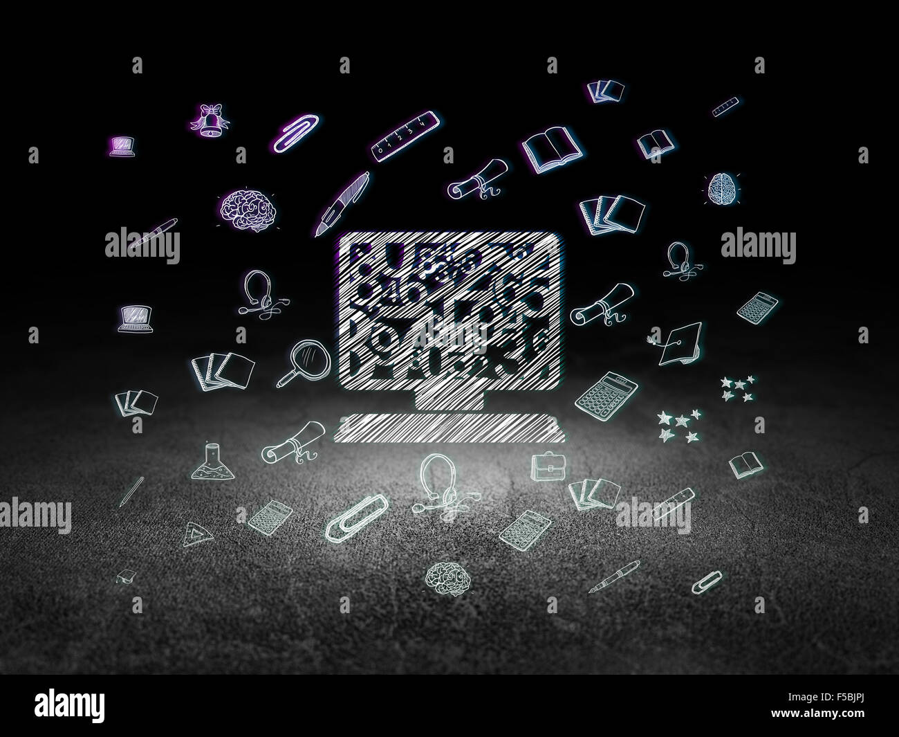 Education concept: Computer Pc in grunge dark room Stock Photo - Alamy