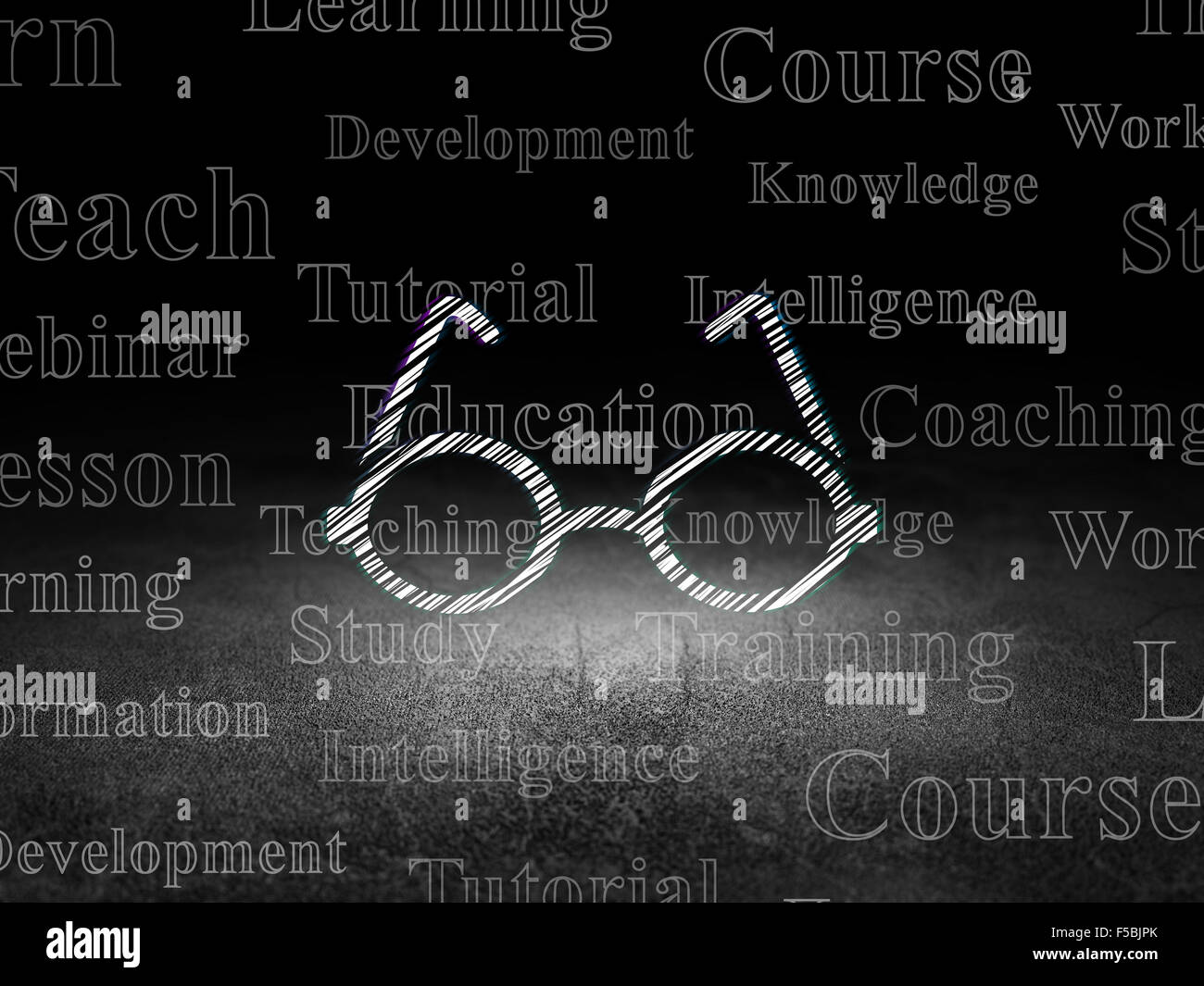 Studying concept: Glasses in grunge dark room Stock Photo - Alamy