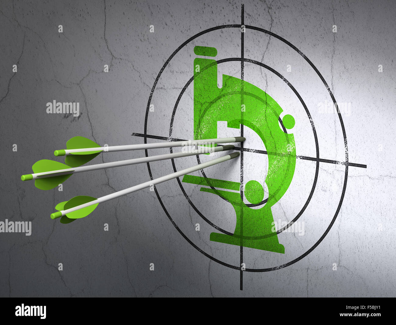 Science concept: arrows in Microscope target on wall background Stock ...