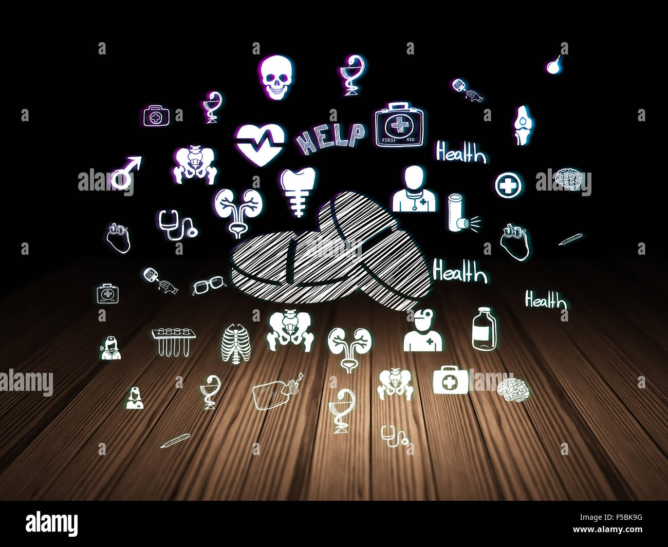 Health concept: Pills in grunge dark room Stock Photo - Alamy
