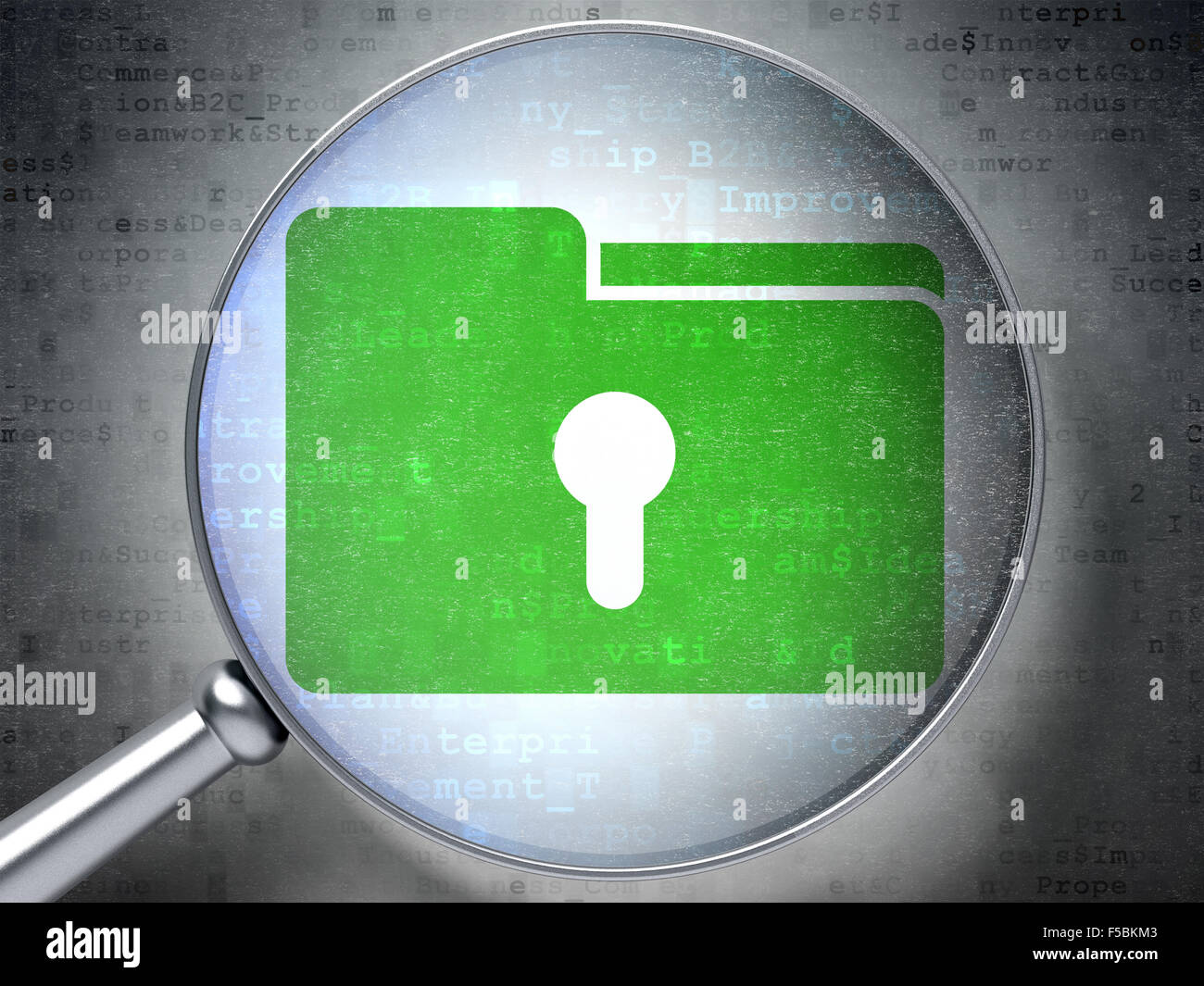 Business concept: Folder With Keyhole with optical glass on digital ...