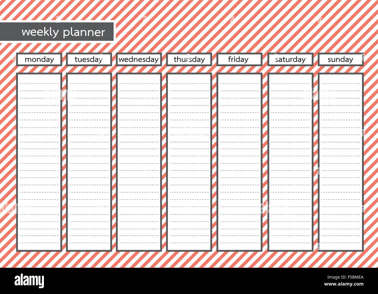 Weekly planner dark grey frame with white pink stripe pattern ...