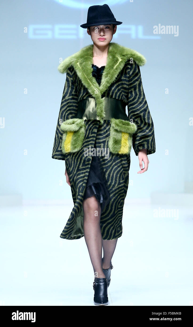 Beijing, China. 1st Nov, 2015. A model shows a creation at the GENIAL ...
