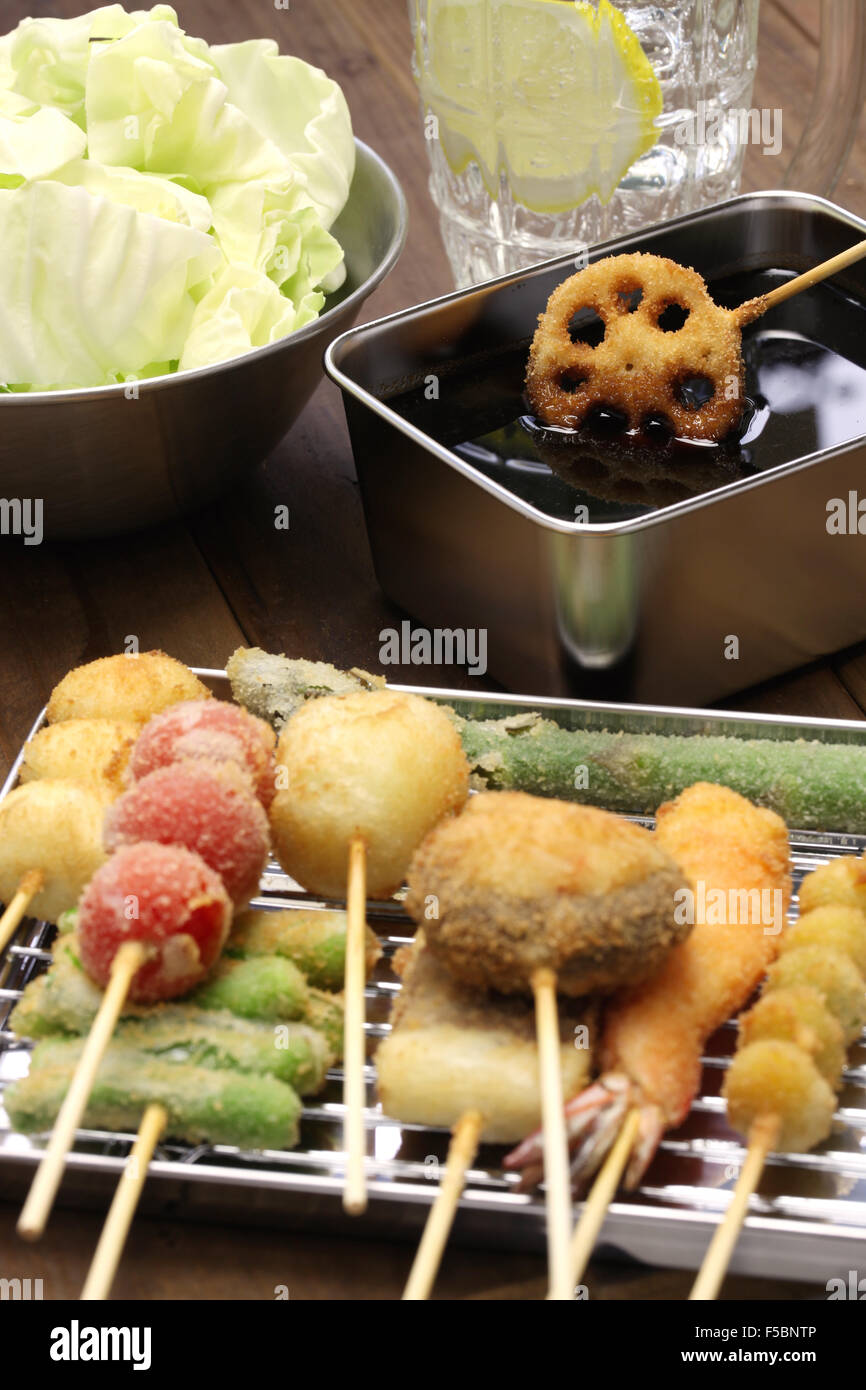 kushiage, kushikatsu, deep fried skewers, japanese food Stock Photo - Alamy