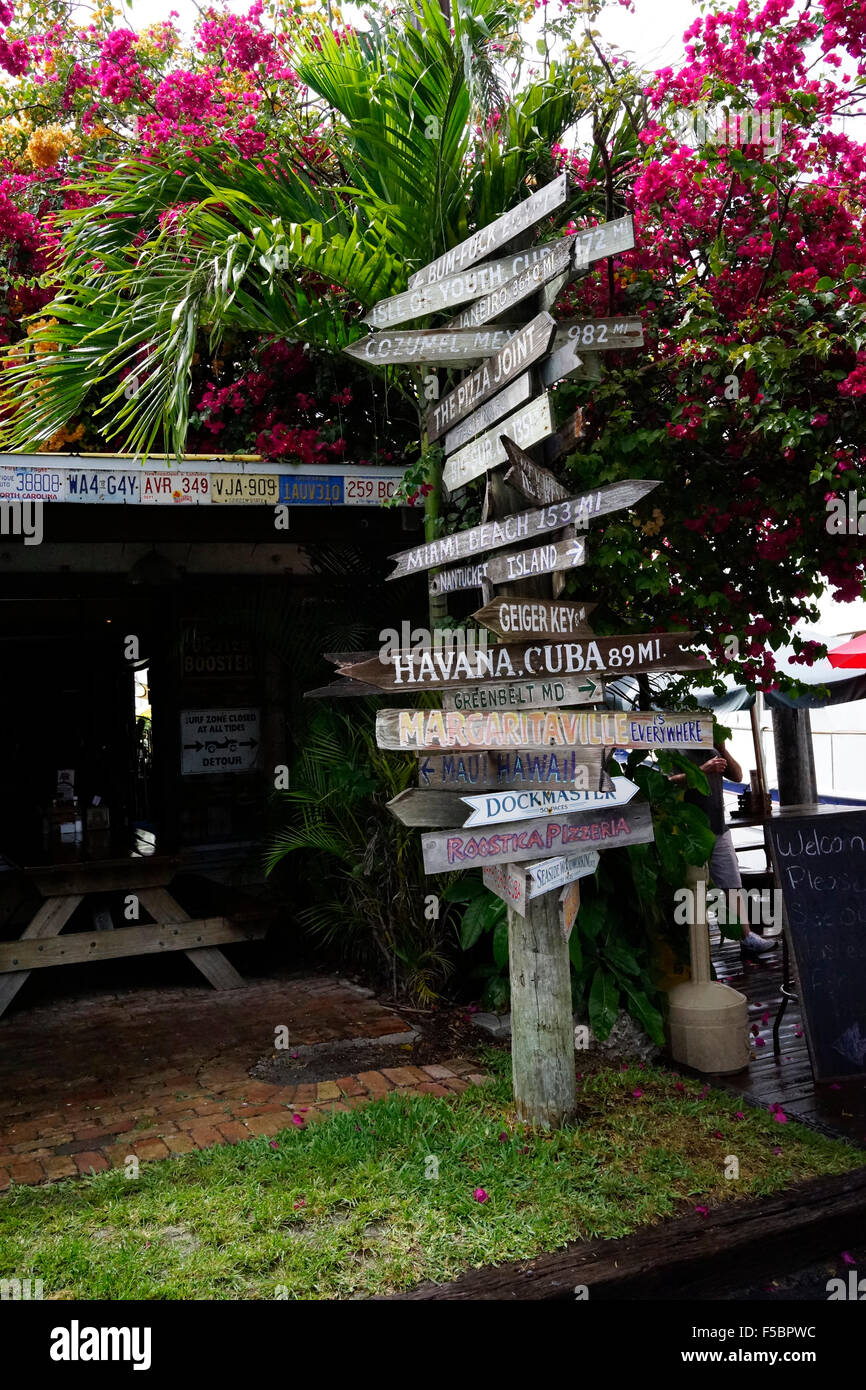 Direction Sign outside of the HogFish Bar & Grill Key West, Florida ...