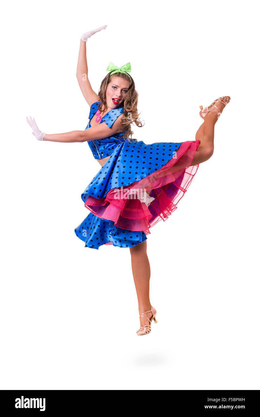 Disco dancer jumping against isolated white Stock Photo - Alamy