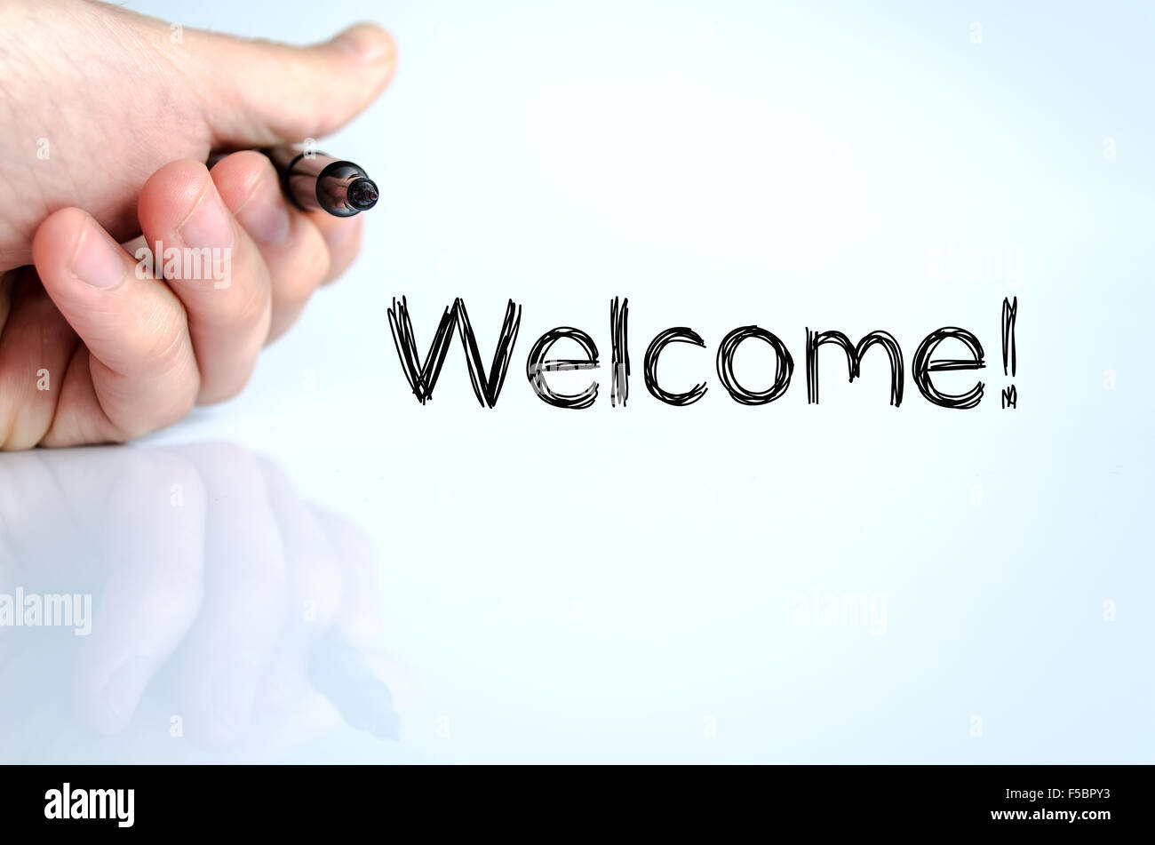 Welcome text concept isolated over white background Stock Photo - Alamy