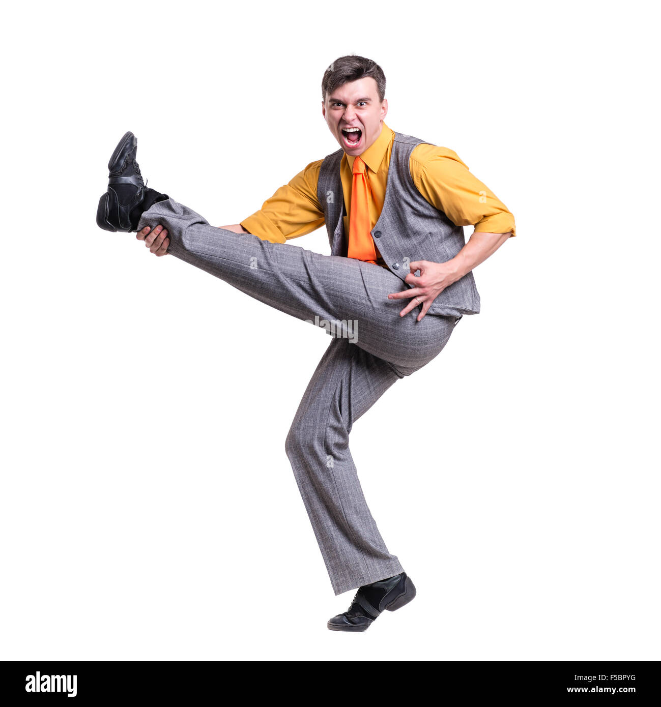 Full length of a dancing business man isolated on white Stock Photo - Alamy