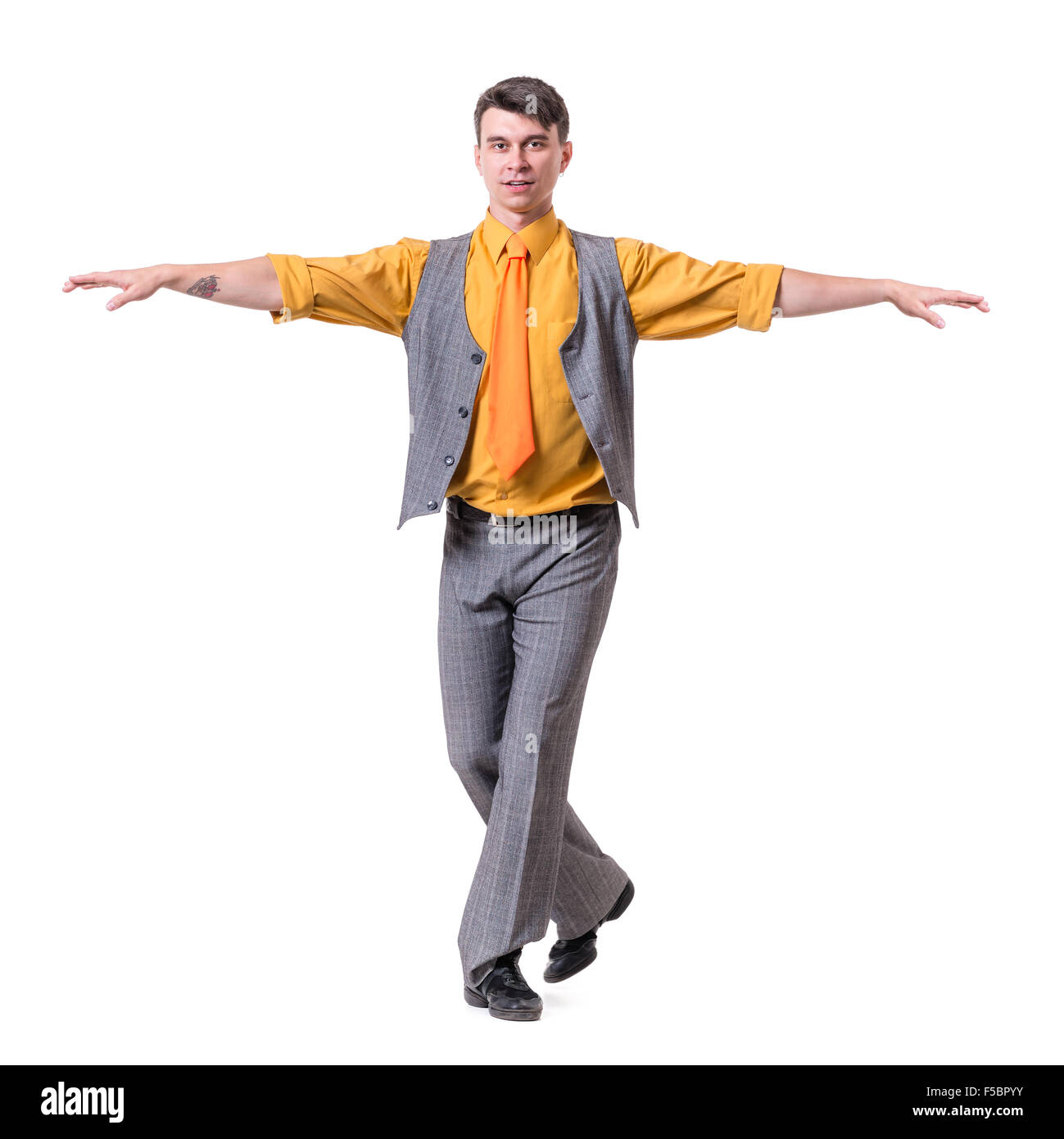 Full length of a dancing business man isolated on white Stock Photo - Alamy