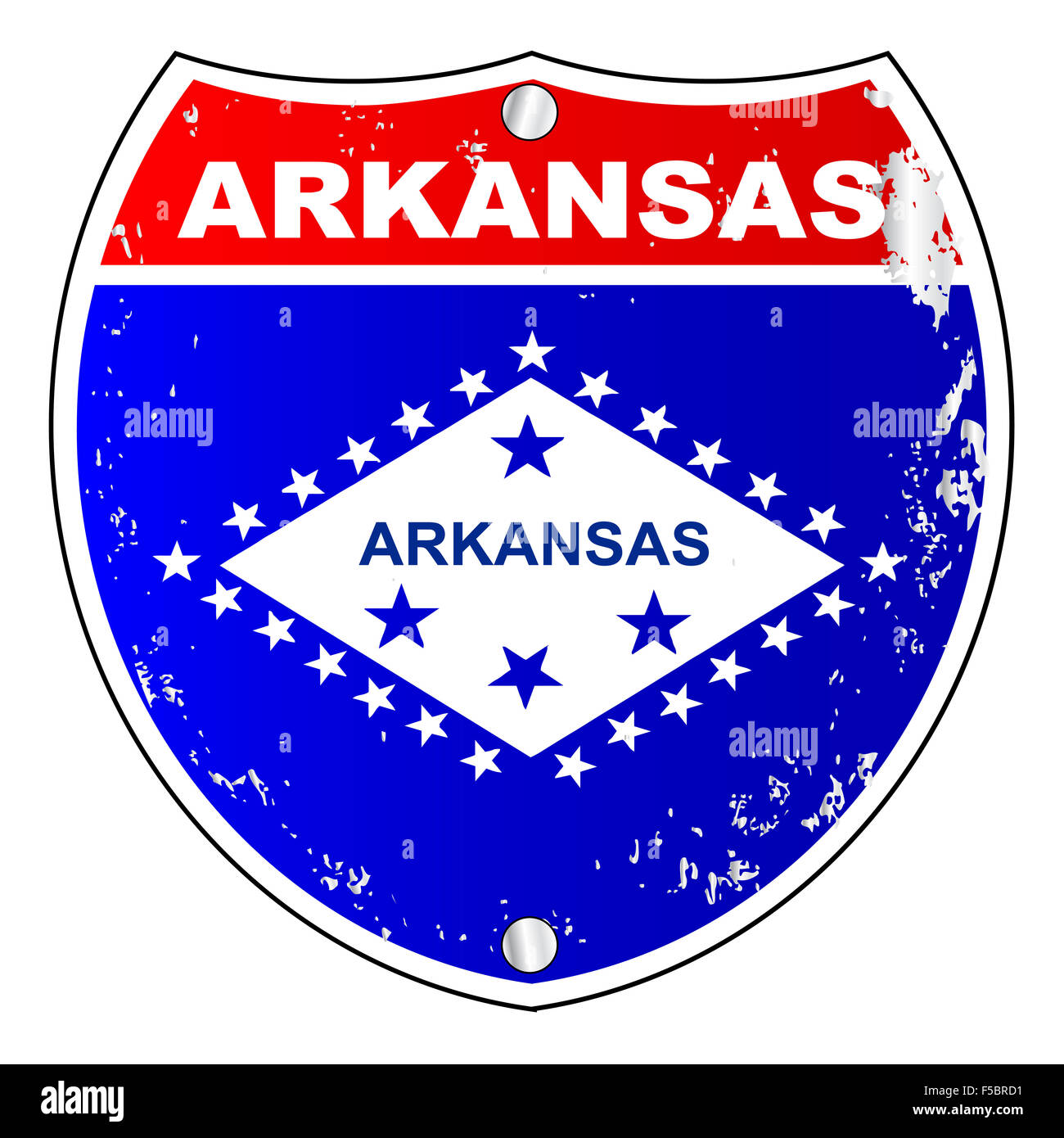 Arkansas interstate sign with flag cross over a white background Stock ...